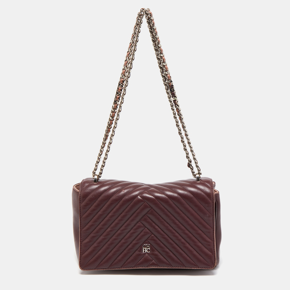 Carolina Herrera | Bags | Ch Carolina Herrera Burgundy Chevron Leather ...